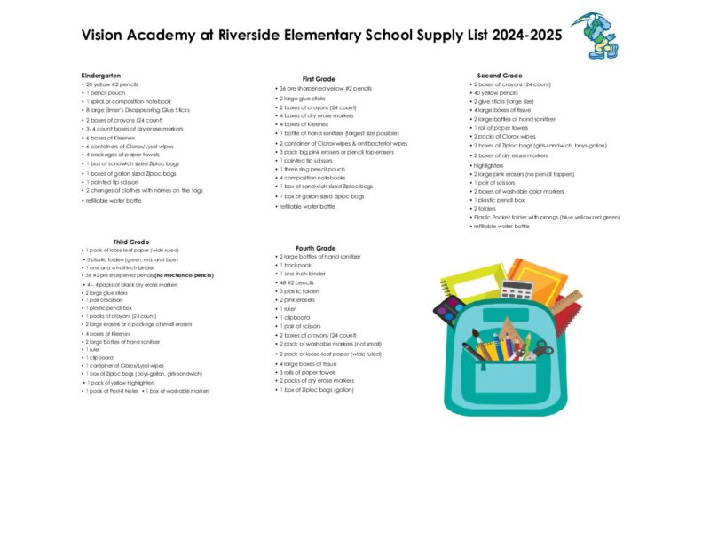 VAR EL 2024-2025 School Supplies List - Vision Academy @ Riverside